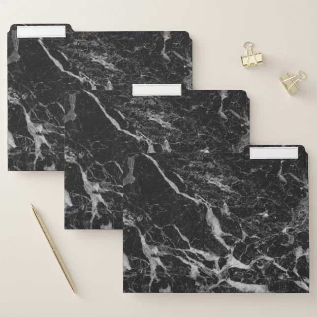 Modern Black & Gray Faux Marble File Folder | Zazzle