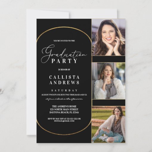 Modern Black Gray Geometric Photo Graduation Invit Invitation | Zazzle