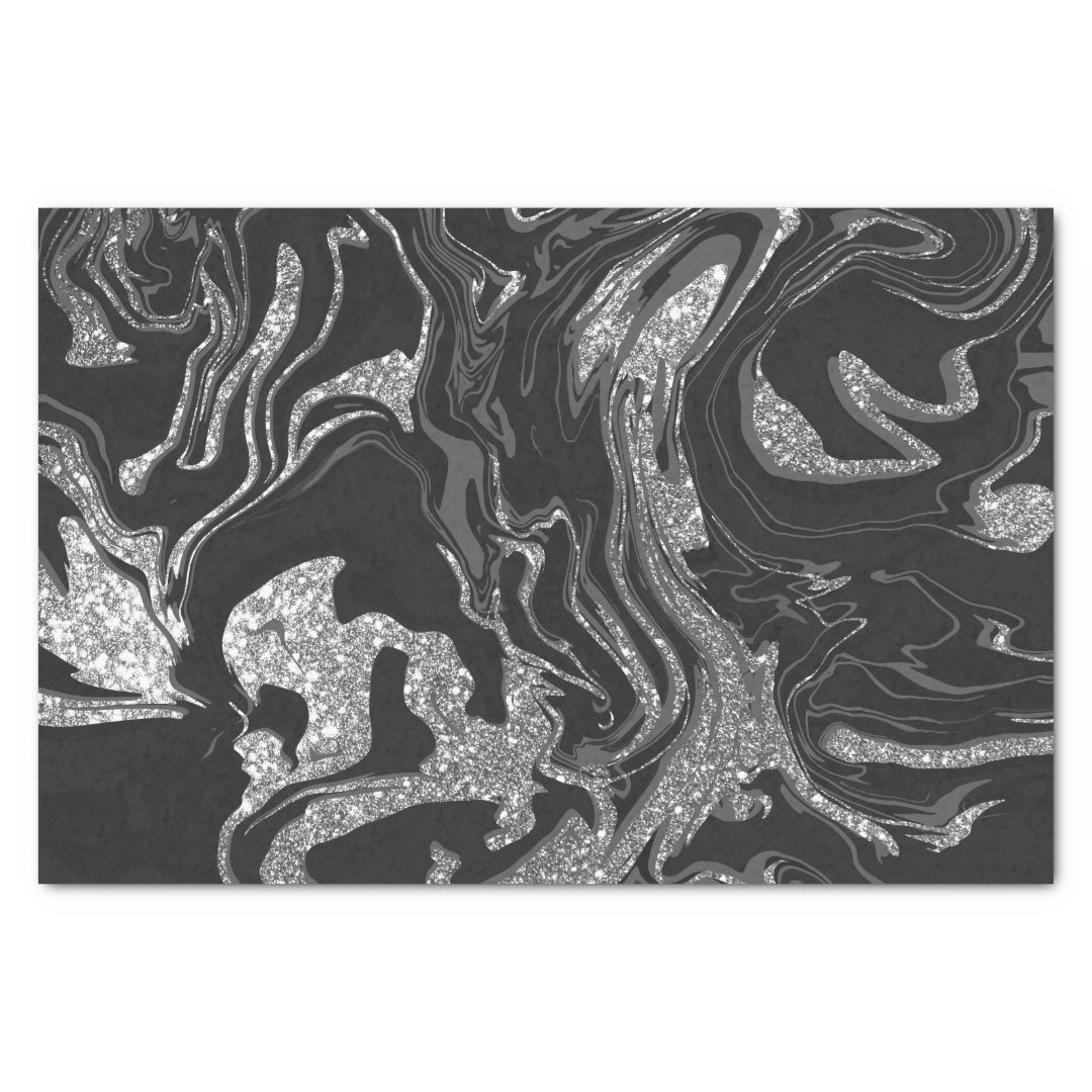 Modern Black Gray Silver Glitter Marble Tissue Paper | Zazzle