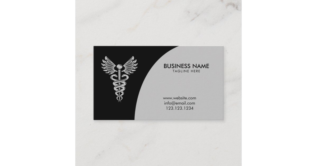 Modern Black & Grey Caduceus Pharmaceutical Business Card | Zazzle