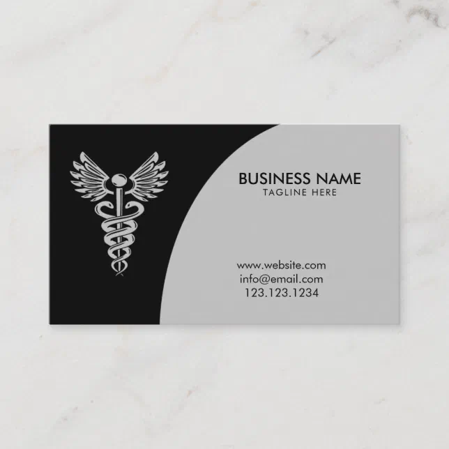 Modern Black & Grey Caduceus Pharmaceutical Business Card | Zazzle