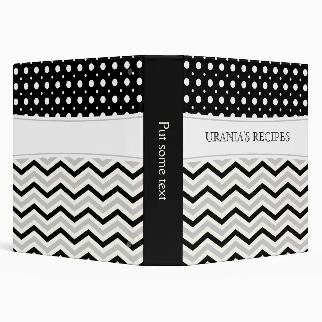 Modern black, grey, white chevron & polka dot binder | Zazzle