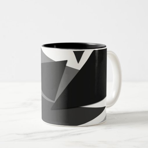 Modern Black, Grey, & White Geometric Triangles Two-Tone Coffee Mug ...