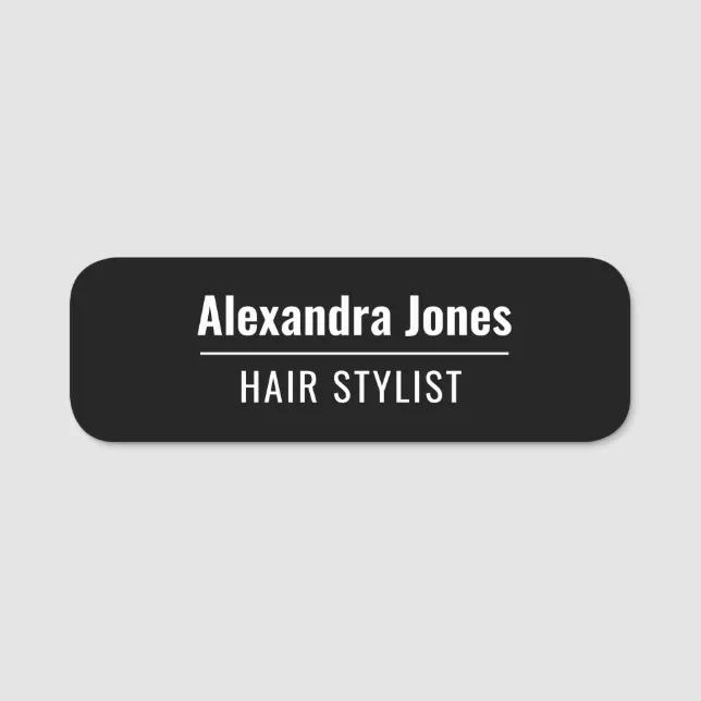 Modern Black Hair Stylist Name Tag | Zazzle