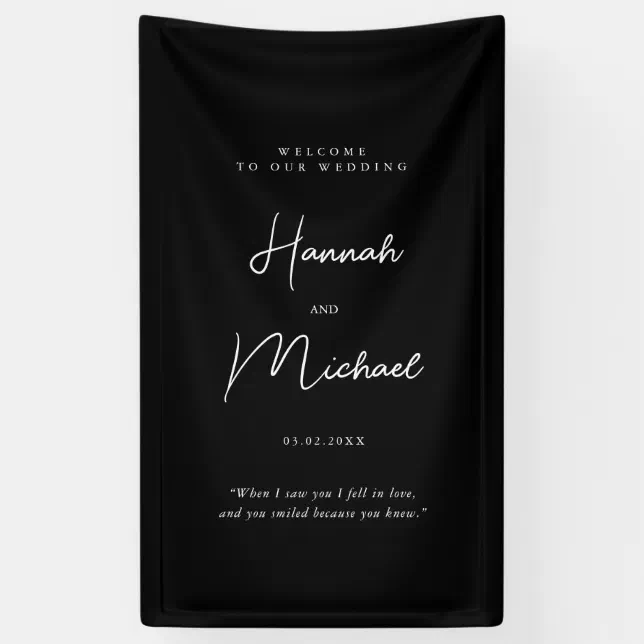 Modern, Black, Handwriting Font, Wedding Welcome Banner | Zazzle