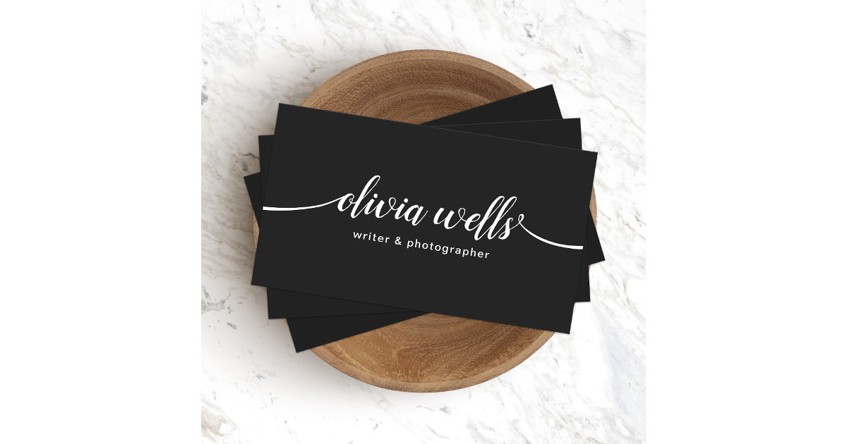 Modern Black Handwritten Script Calligraphy Business Card | Zazzle