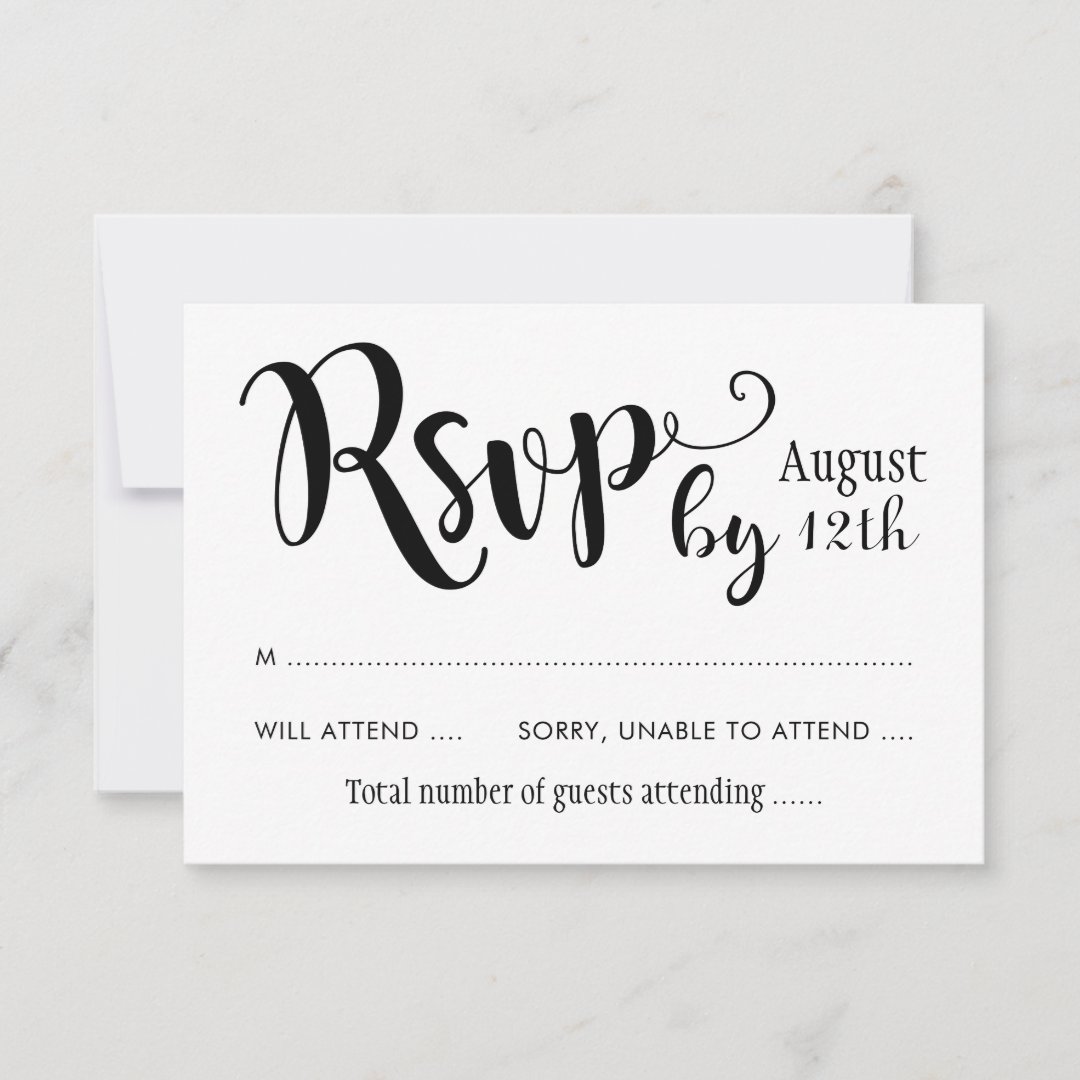 Modern Black Handwritten Script Wedding RSVP Card | Zazzle