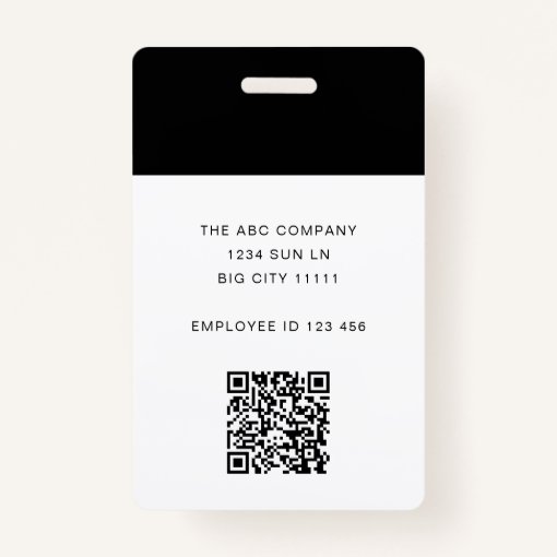 Modern Black ID Card Minimal Logo Photo QR Code Badge | Zazzle