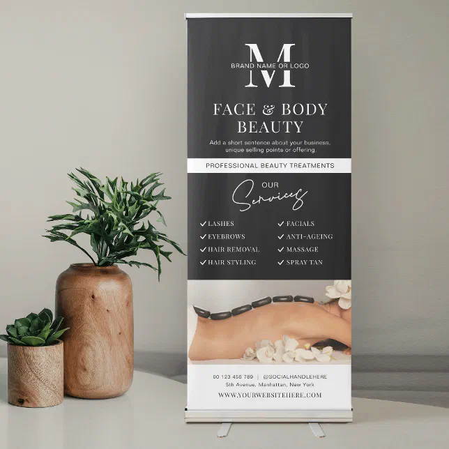 Modern Black Logo Salon Services Promotional Photo Retractable Banner ...