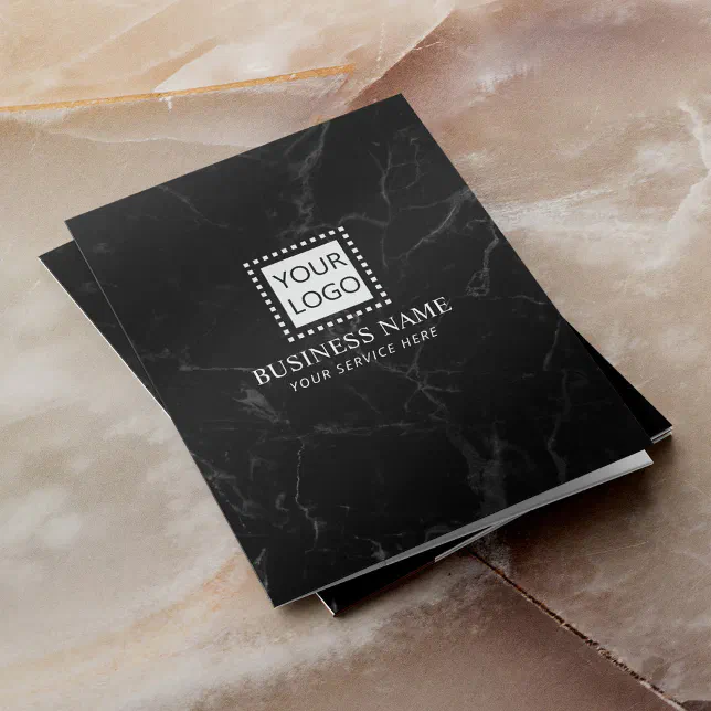 Modern Black Marble Custom Logo Business Pocket Folder | Zazzle