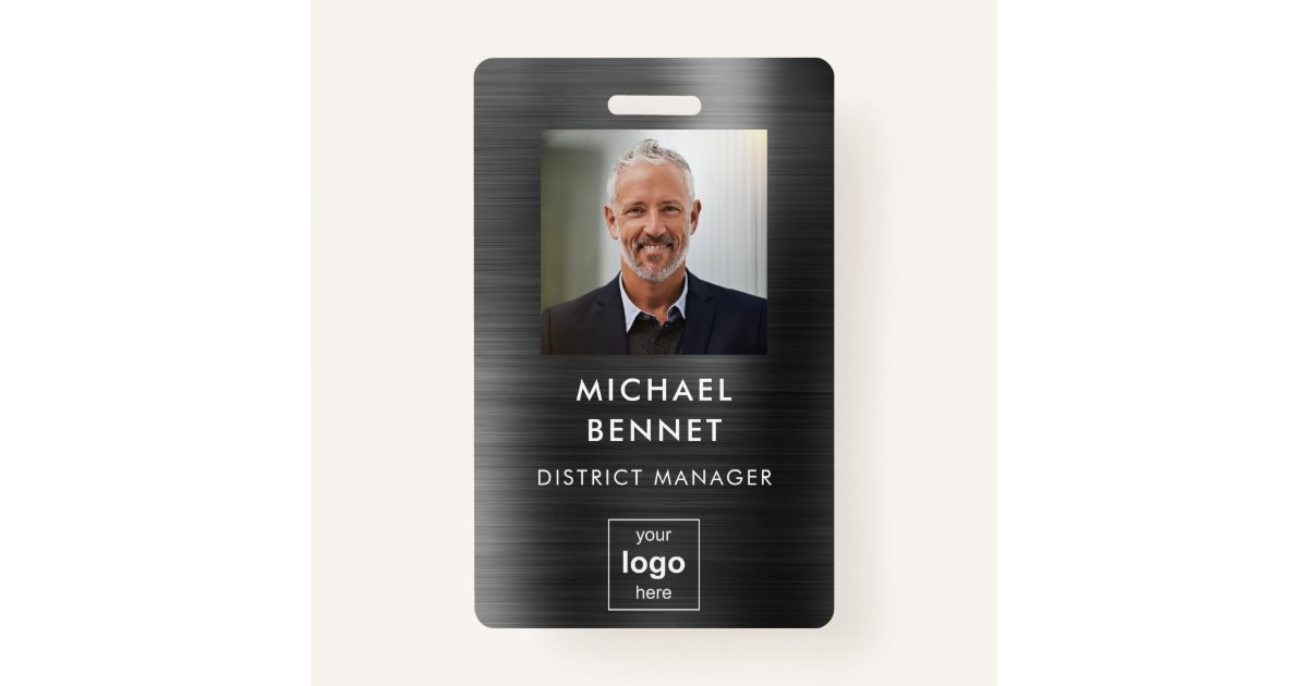 Modern Black Metal Employee Photo ID Badge | Zazzle
