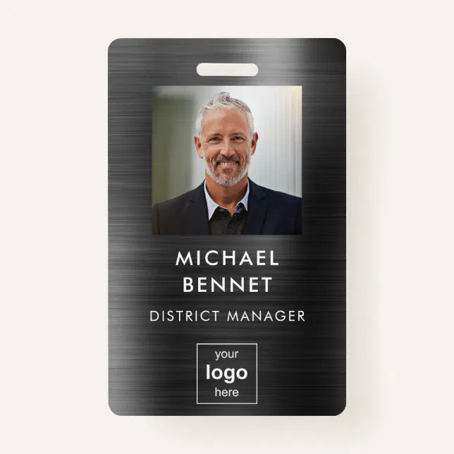 Modern Black Metal Employee Photo ID Badge | Zazzle