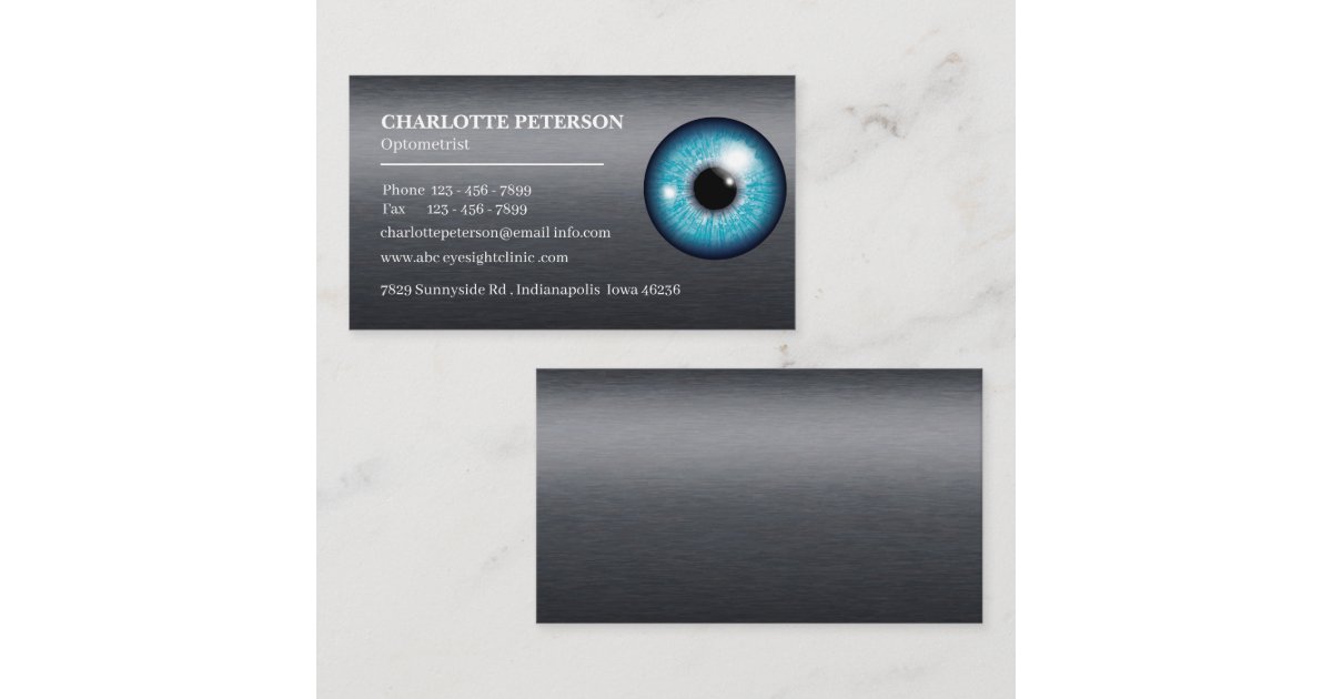 Modern Black Metal & Eyeball Optometrist Business Card | Zazzle