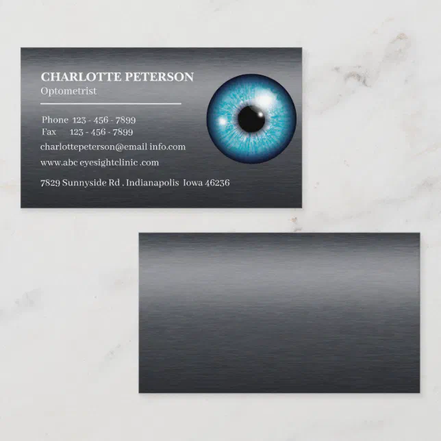 Modern Black Metal & Eyeball Optometrist Business Card | Zazzle
