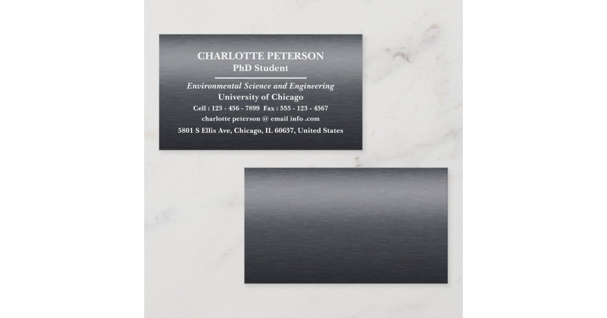 Modern Black Metallic PhD or Graduate Student Business Card | Zazzle