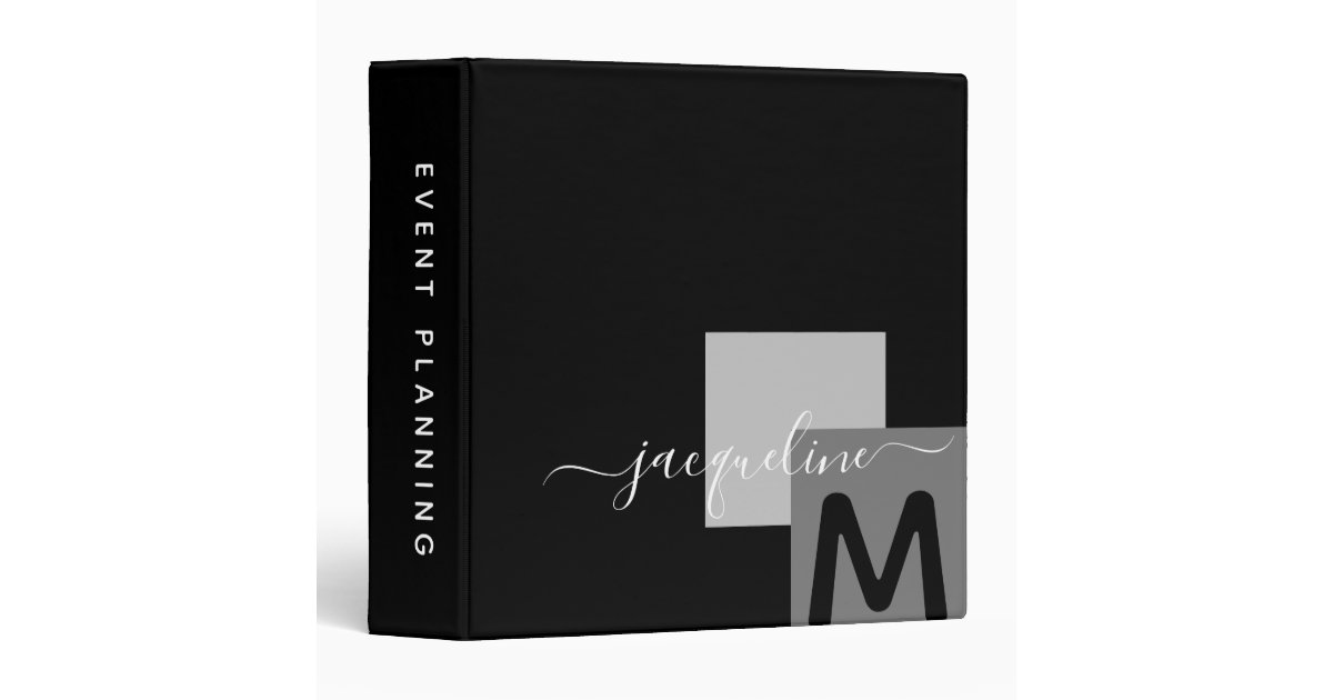 Modern Black Monogram 3 Ring Binder | Zazzle