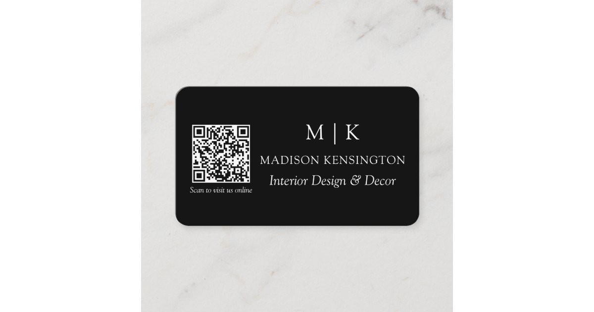 Modern Black Monogram or Add Logo QR Code Business Card | Zazzle