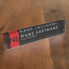 Modern Black Monogram Red Desk Nameplate | Zazzle