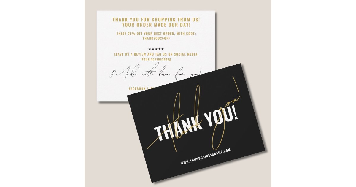 Modern black packaging insert thank you card | Zazzle