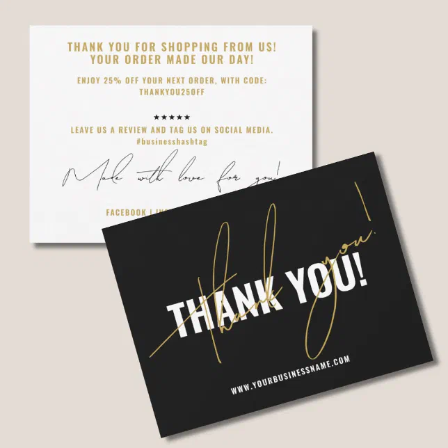 Modern black packaging insert thank you card | Zazzle