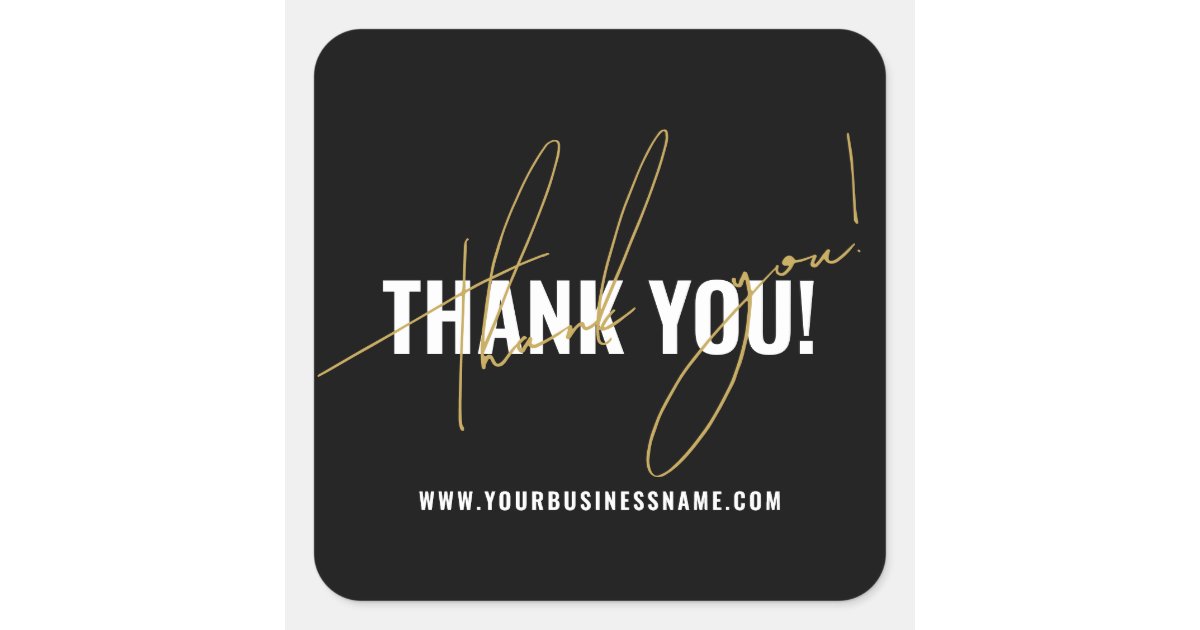 Modern black packaging thank you square sticker | Zazzle