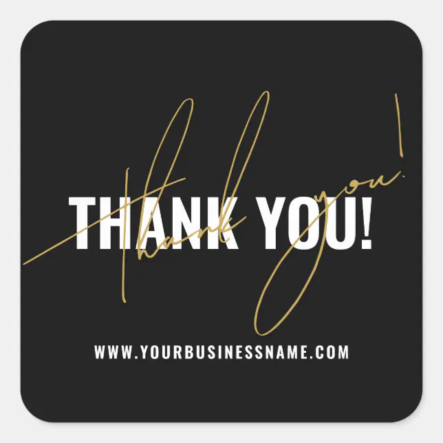 Modern black packaging thank you square sticker | Zazzle