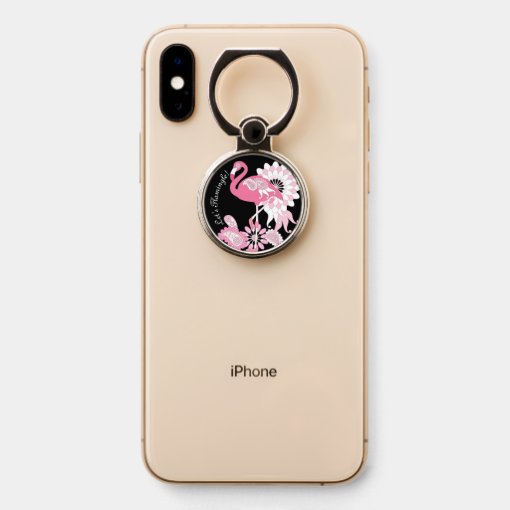 Modern Black Paisley Pink Flamingo Phone Ring Stand | Zazzle