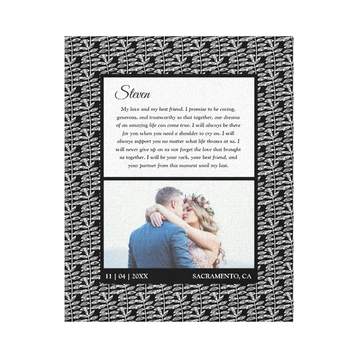 Modern Black Pattern Wedding Photo Marriage Vow Canvas Print | Zazzle