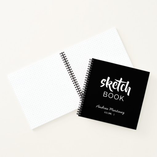 Modern Black Personalized Sketchbook Notebook | Zazzle