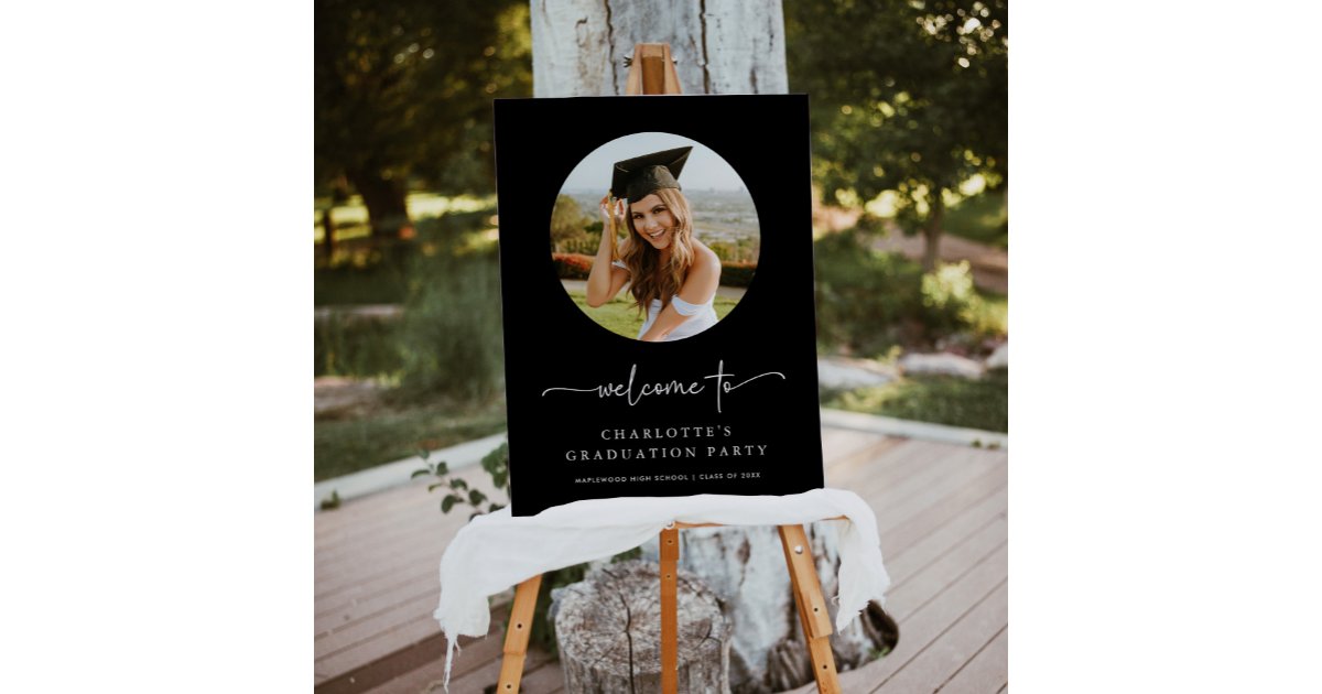 Modern Black Photo Graduation Welcome Sign | Zazzle