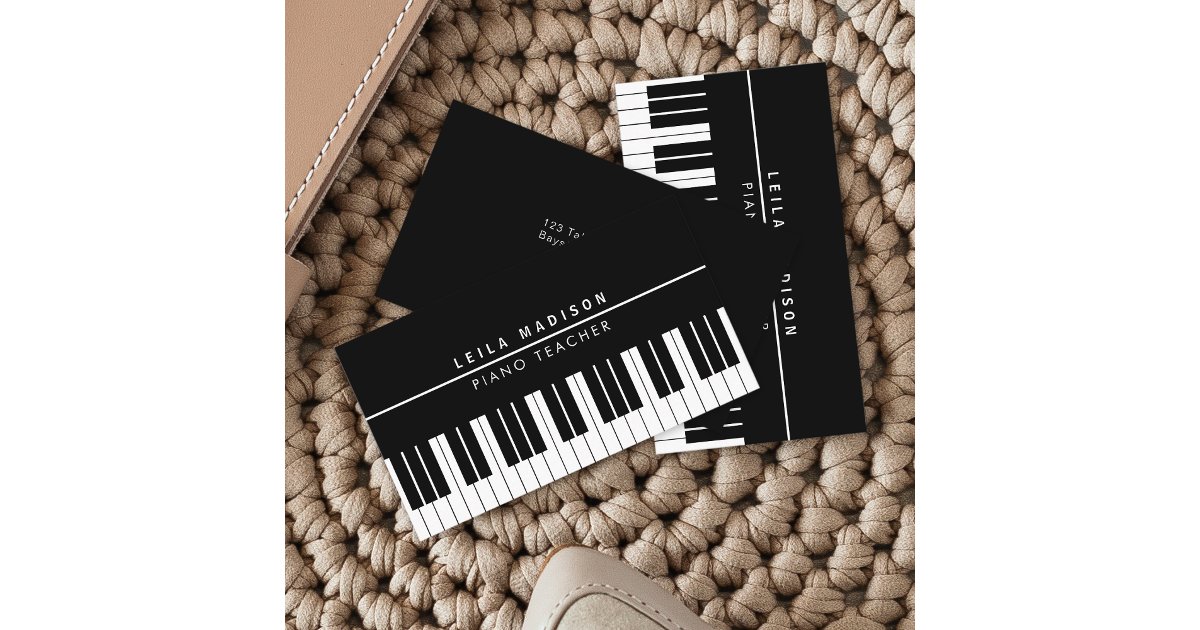 Modern Black Piano Keyboard Teacher Business Card | Zazzle