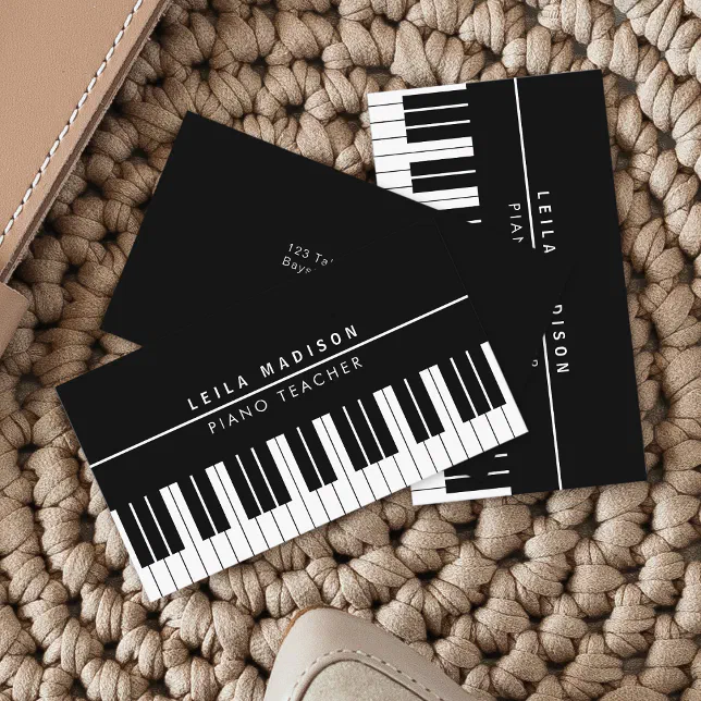 Modern Black Piano Keyboard Teacher Business Card | Zazzle