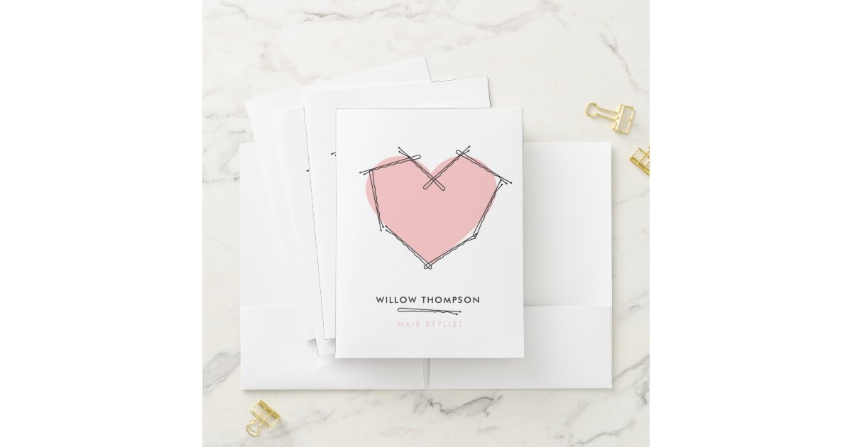 Modern Black Pink Bobby Pins Hair Stylist Branding Pocket Folder | Zazzle
