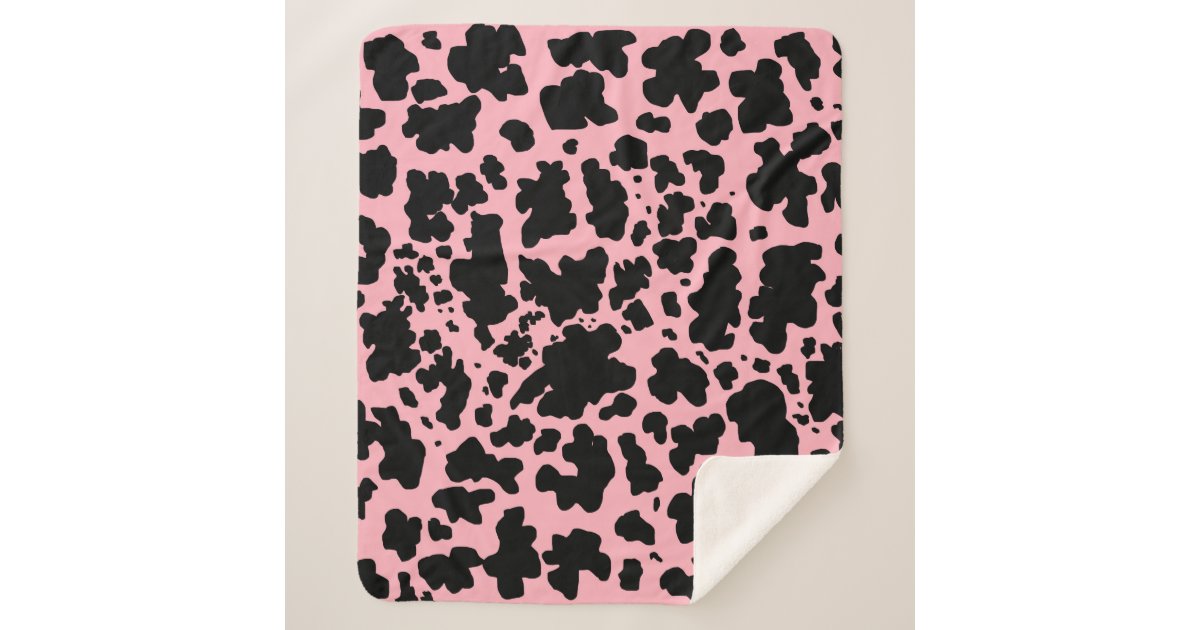 Modern Black Pink Cow Skin Texture Animal Print Sherpa Blanket | Zazzle