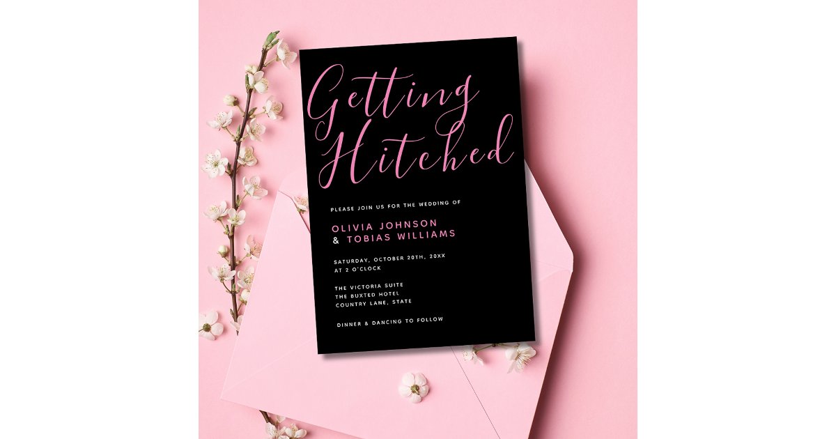 Modern Black & Pink Getting Hitched Invitation | Zazzle