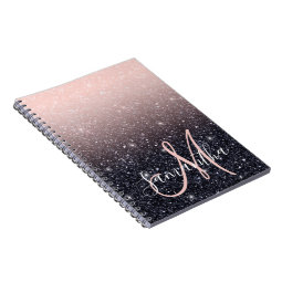 Modern Black & Pink Glitter Sparkles Name Notebook | Zazzle