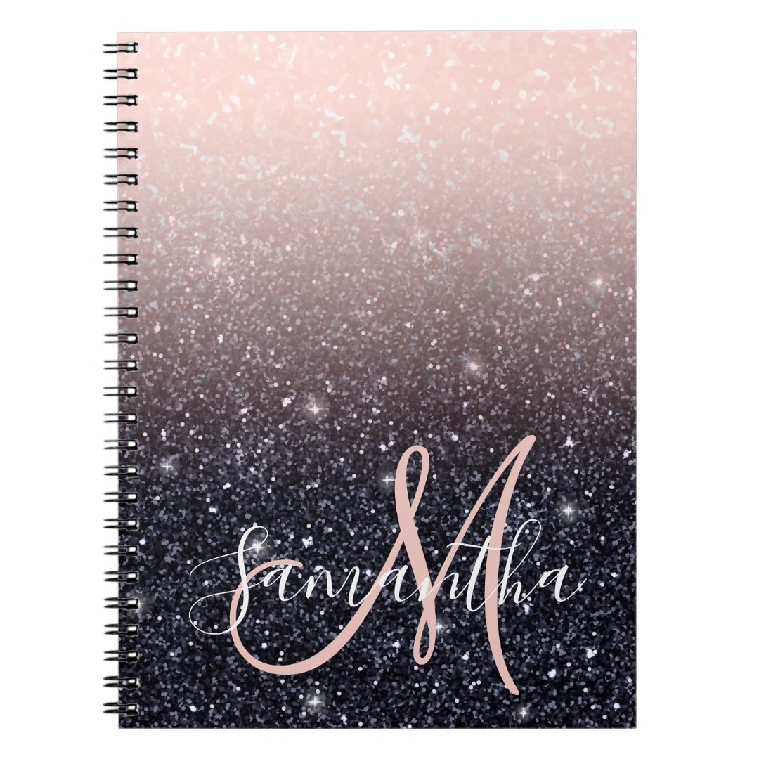 Modern Black & Pink Glitter Sparkles Name Notebook | Zazzle