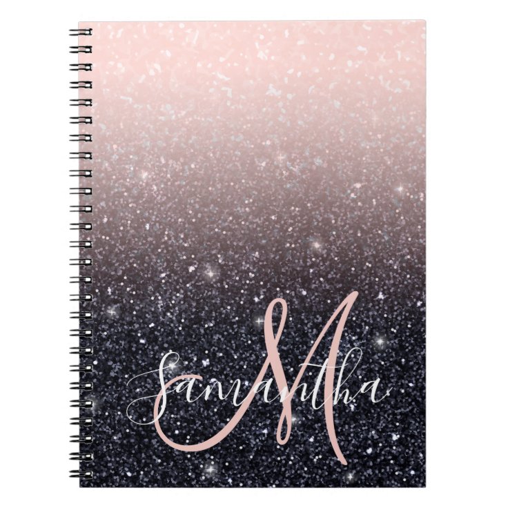 Modern Black & Pink Glitter Sparkles Name Notebook | Zazzle