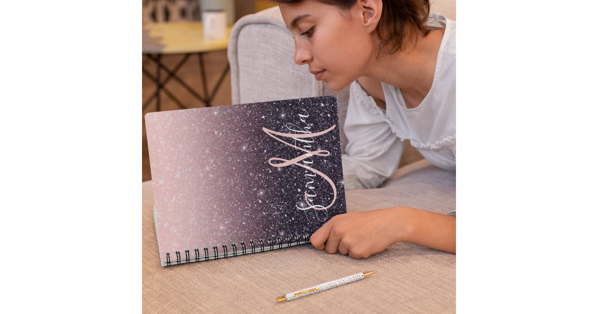 Modern Black & Pink Glitter Sparkles Name Notebook | Zazzle