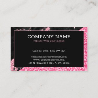 Modern Black & Pink Marble & Pink Glitter Business Card | Zazzle