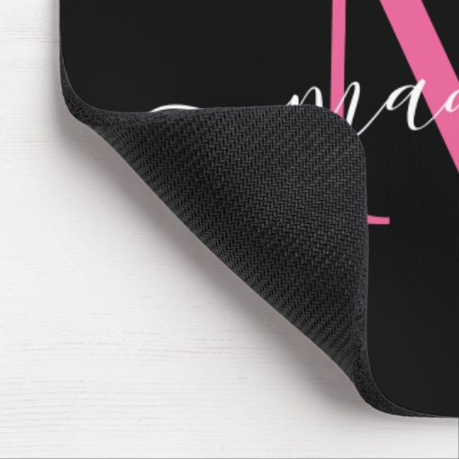 Modern Black Pink Monogram Elegant Girly Script Mouse Pad | Zazzle