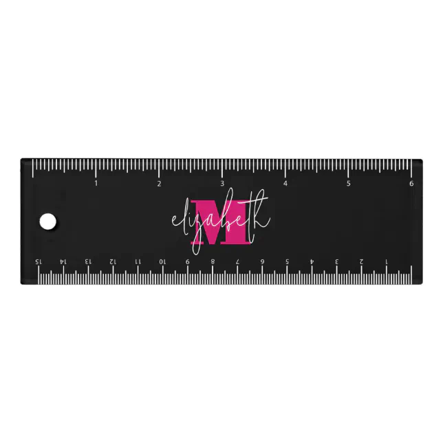 Modern Black Pink Monogram Script Name Black Ruler | Zazzle