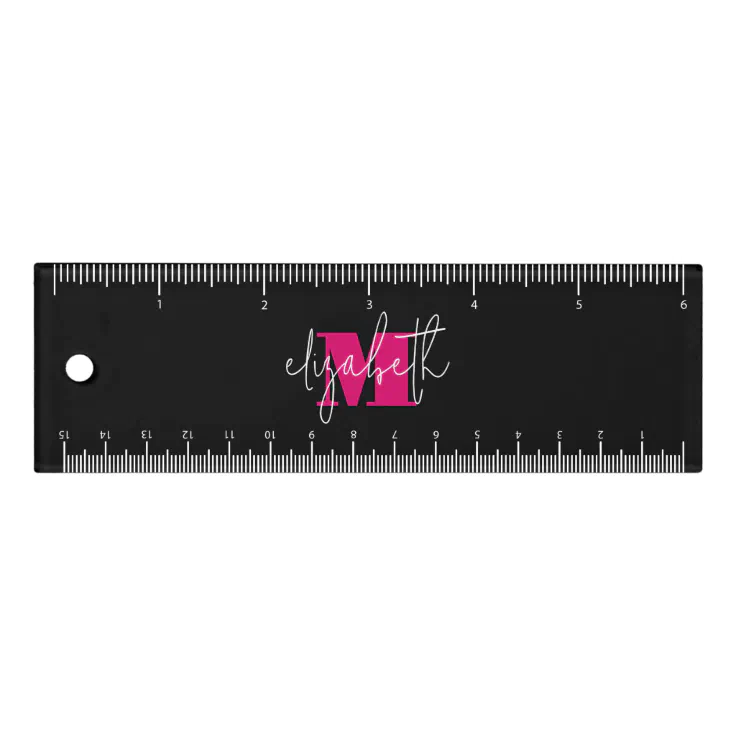 Modern Black Pink Monogram Script Name Black Ruler | Zazzle