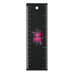 Modern Black Pink Monogram Script Name Black Ruler | Zazzle