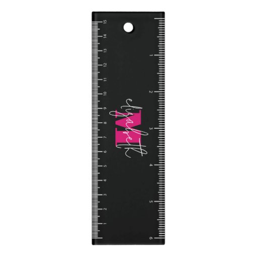 Modern Black Pink Monogram Script Name Black Ruler | Zazzle
