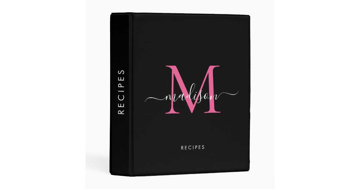Modern Black Pink Monogram Script Name Initial Mini Binder | Zazzle