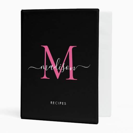 Modern Black Pink Monogram Script Name Initial Mini Binder | Zazzle