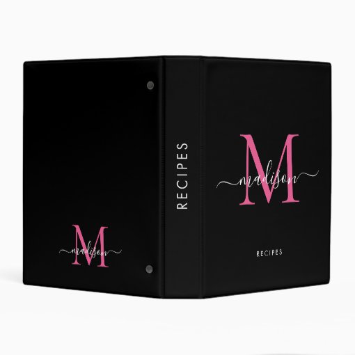 Modern Black Pink Monogram Script Name Initial Mini Binder | Zazzle
