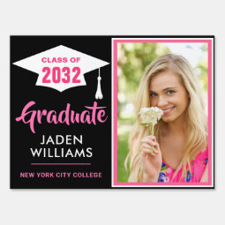 Modern Black Pink PHOTO Graduation Banner Yard Sign | Zazzle
