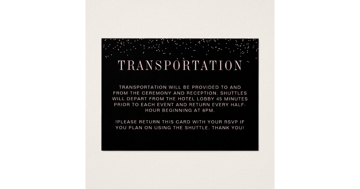 Modern Black Pink Wedding Transportation Card | Zazzle